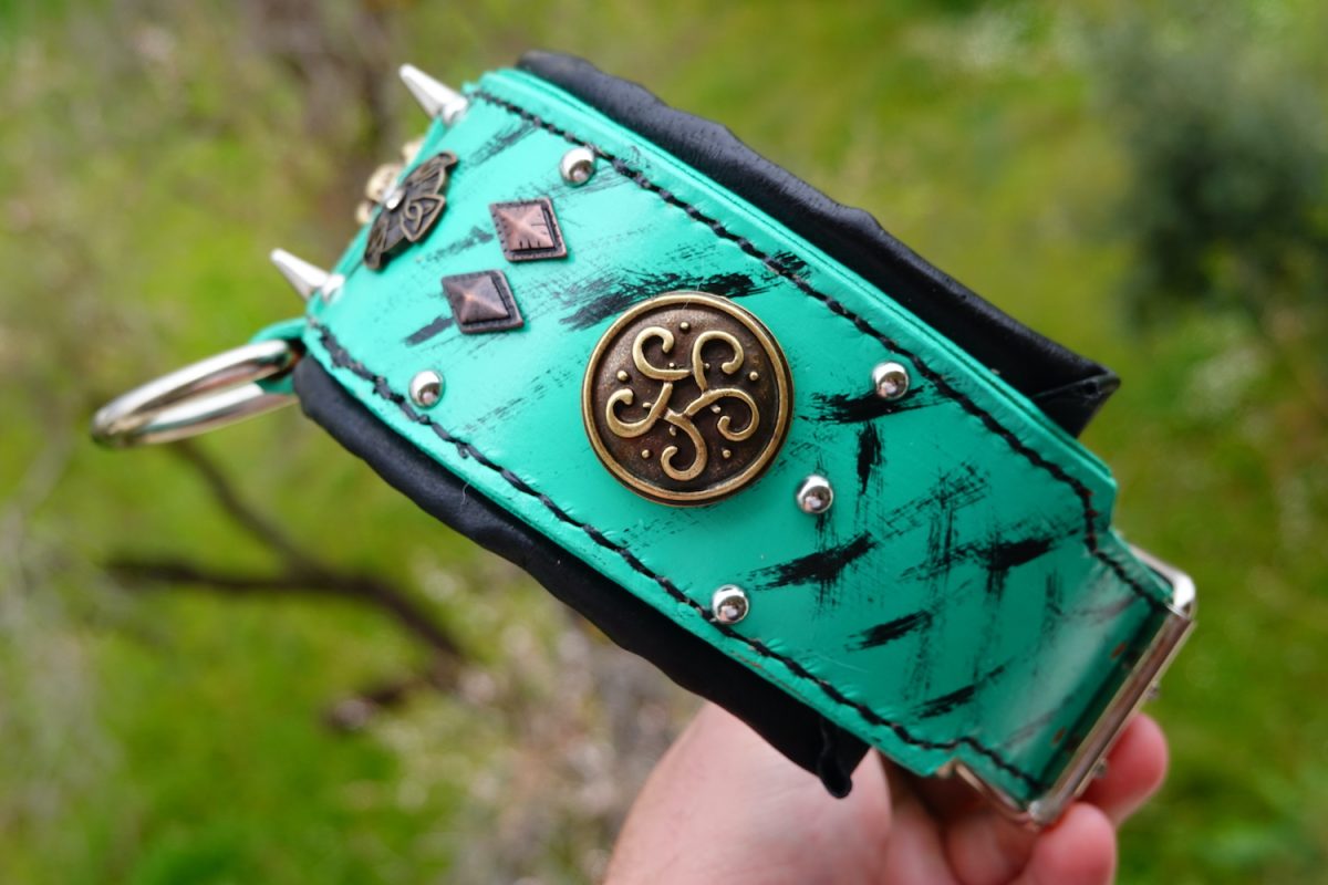 Turquoise Dog Collar, Leather Dog Collar Handmade, Cane Corso collar ...