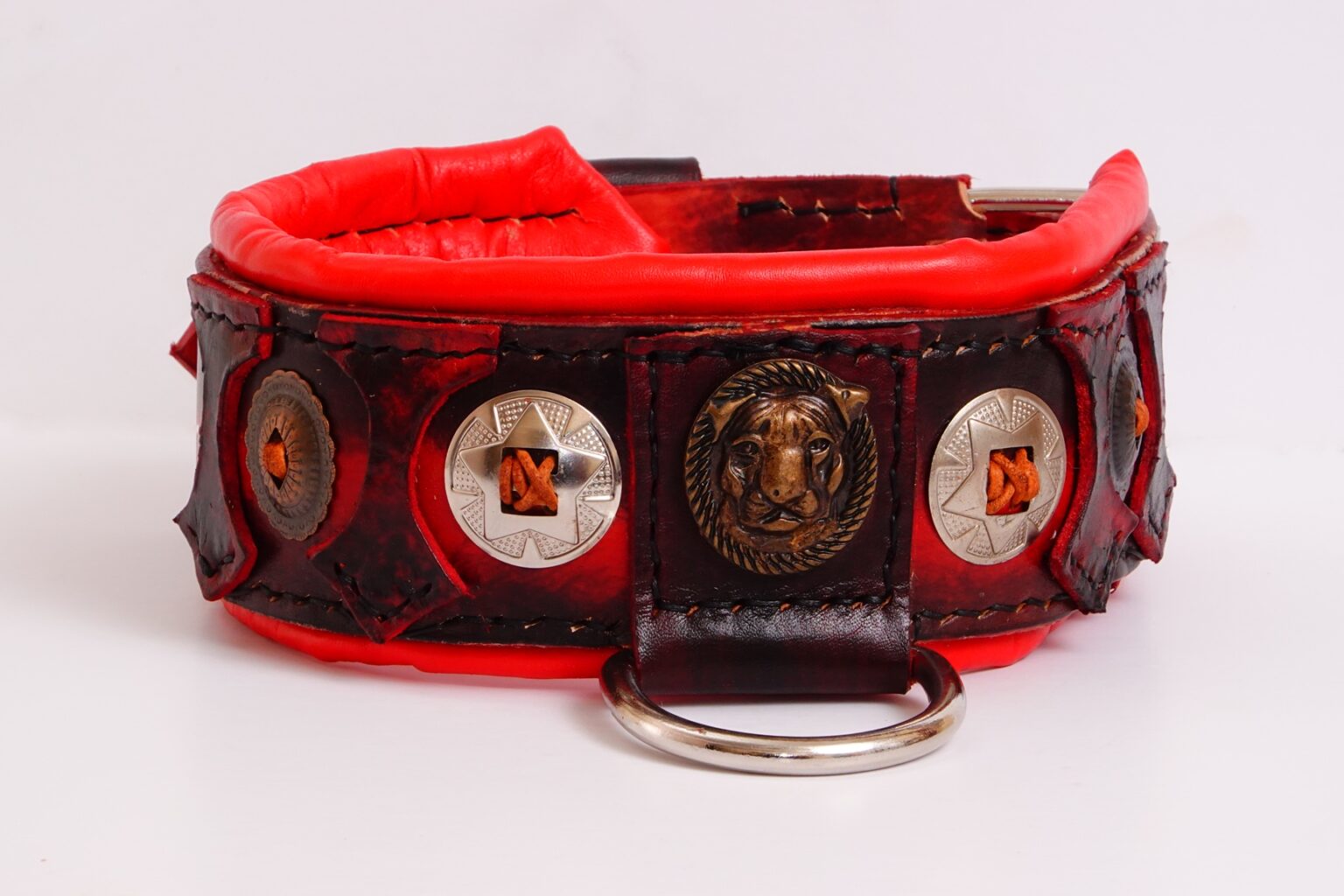 Red and Black American Pitbull and Bully Collar, Stars and Conchos ...