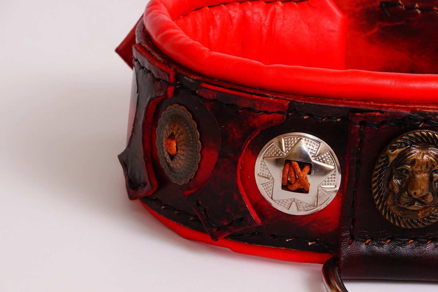 Red and Black American Pitbull and Bully Collar, Stars and Conchos ...
