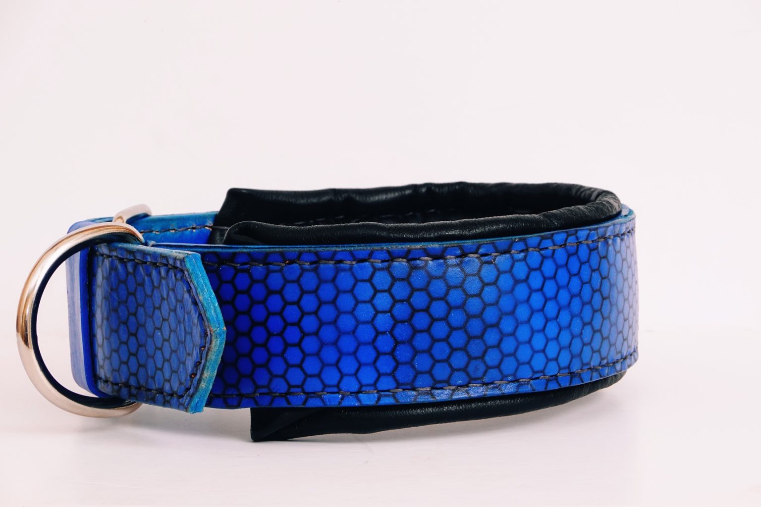 Honeycomb Blue Leather Dog Collar | Leather for Pets