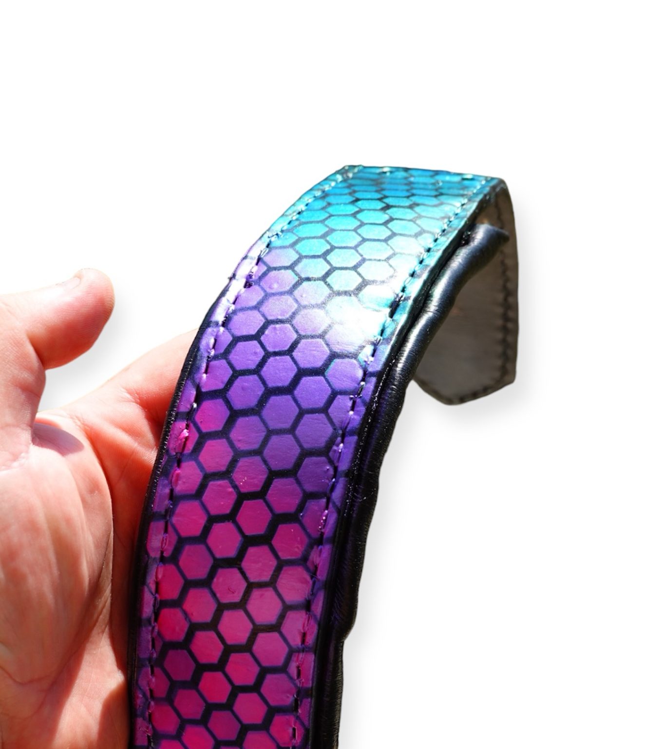 Leather Dog Collar Honeycomb Colorful Color Changes | leatherforpets