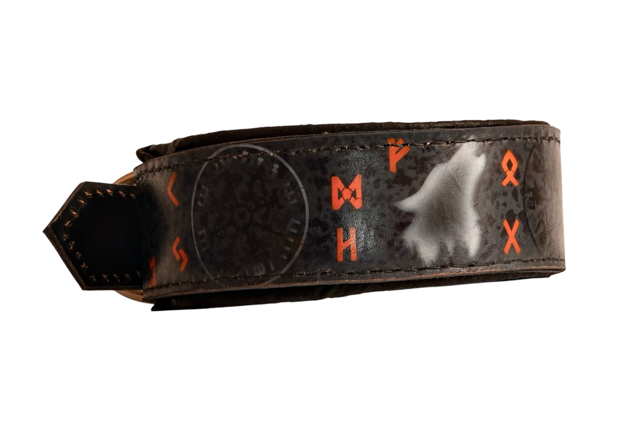 Handmade Viking Leather Dog Collar with Vegvisir Compass & Norse Runes