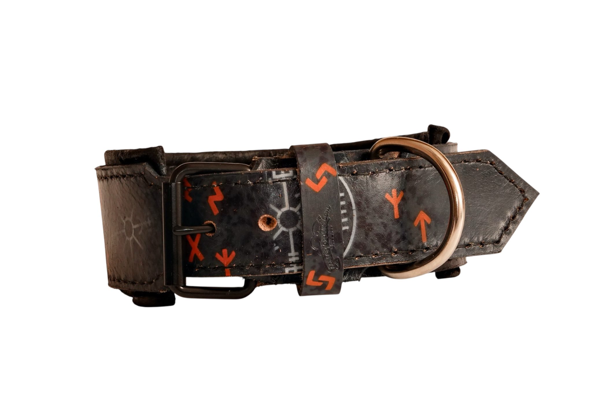 Handmade Viking Leather Dog Collar with Vegvisir Compass & Norse Runes