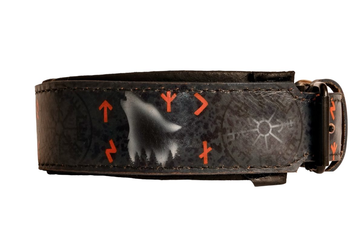 Handmade Viking Leather Dog Collar with Vegvisir Compass & Norse Runes